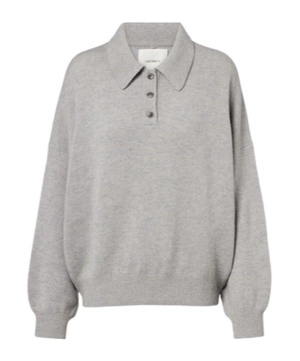 LISA YANG Etta Cashmere Polo Sweater - Gray