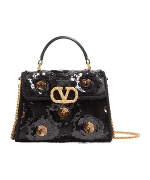 Valentino Garavani Sequined Shoulder Bag - Black