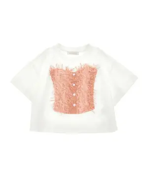 Monnalisa Feather-embellished Cropped T-shirt - White