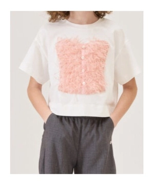 Monnalisa Feather-embellished Cropped T-shirt