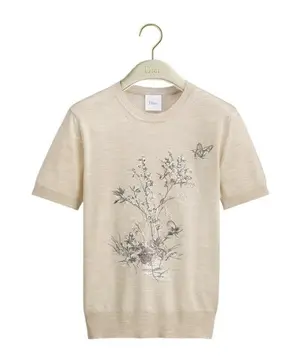 Dior Dioriviera Embroidered Short-sleeved Sweater - Nude