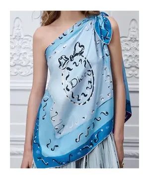 Dior Asymmetrical Draped Silk Top With Signature Buckle