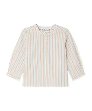 Bonpoint Polisson Striped Mandarin Collar Shirt In Organic Cotton - White