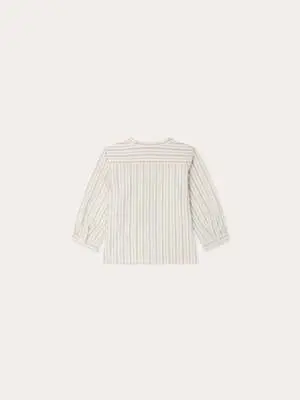 Bonpoint Polisson Striped Organic Cotton Mandarin Collar Shirt