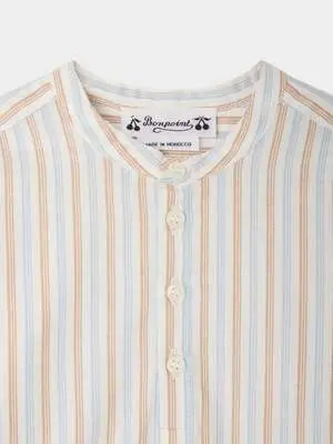 Bonpoint Polisson Striped Organic Cotton Mandarin Collar Shirt