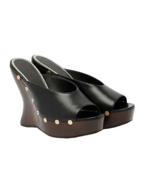 Magda Butrym Studded Leather Wedge Mules - Black