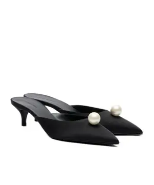 Magda Butrym Faux Pearl Satin Mules - Black