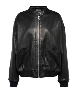 Stouls Pharrell Leather Bomber Jacket - Black