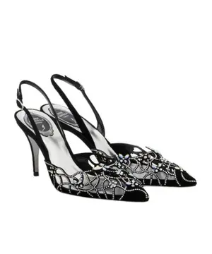 Rene Caovilla Embellished Suede Slingback Pumps - Black