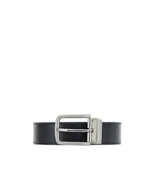 Emporio Armani Smooth Leather Belt With Engraved Buckle - Black