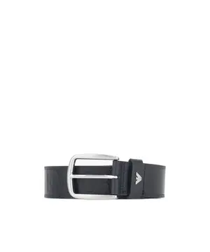 Emporio Armani Embossed Logo Leather Belt With Metal Buckle - Black