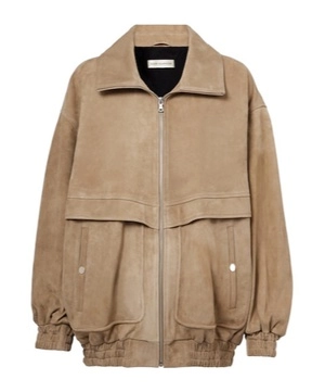 Nour Hammour Beck Suede Bomber Jacket - Nude