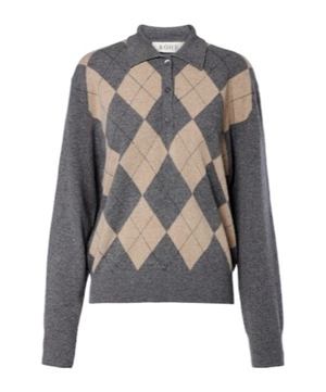 RÓHE Argyle Wool-blend Polo Sweater - Black
