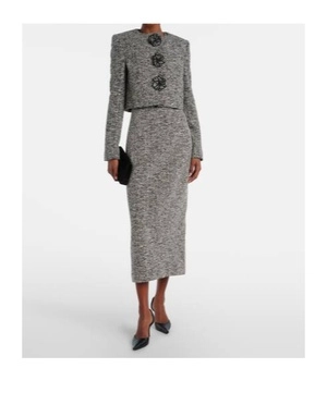 Oscar De La Renta Floral-appliqué Cotton-blend Tweed Cropped Jacket