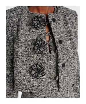 Oscar De La Renta Floral-appliqué Cotton-blend Tweed Cropped Jacket