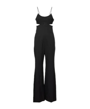 Victoria Beckham Cami Cutout Crêpe Satin Jumpsuit Wide Leg - Black