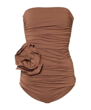 Magda Butrym Floral-appliqué Ruched Swimsuit - Brown