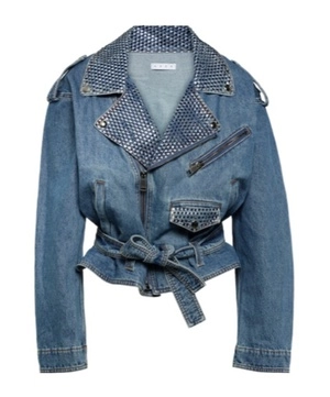 AREA Crystal-embellished Denim Jacket - Blue