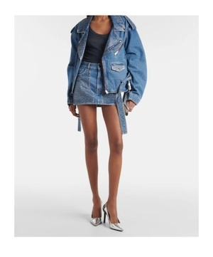 AREA Crystal-embellished Denim Jacket