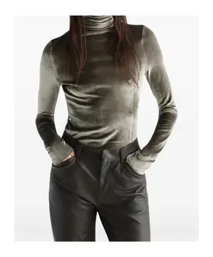 LEMAIRE Fitted Velvet Knit Turtleneck Top - Green