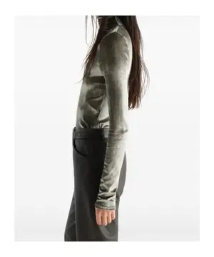 LEMAIRE Fitted Velvet Knit Turtleneck Top - Green
