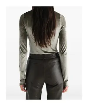 LEMAIRE Fitted Velvet Knit Turtleneck Top - Green