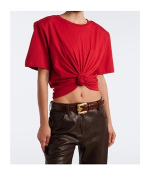 Magda Butrym Cropped Cotton-blend Jersey T-shirt With Knot Detail - Red