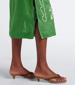 Farm Rio Embroidered Halterneck Linen Midi Dress