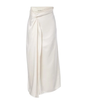 RÓHE Gathered Satin Midi Skirt - White