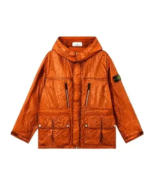 Stone Island Hooded Jacket With Zip Fastening And Multiple Pockets - Orange