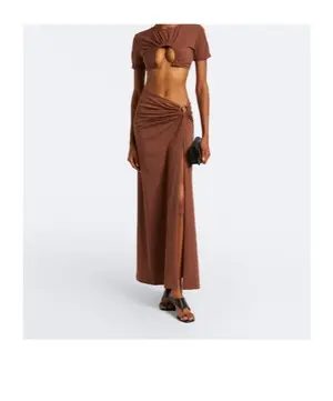 Christopher Esber Gathered Jersey Maxi Skirt With Metallic Embellishment