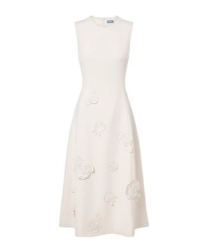 LEO Lin Floral Appliqué Midi Dress