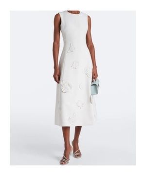 LEO Lin Floral Appliqué Midi Dress
