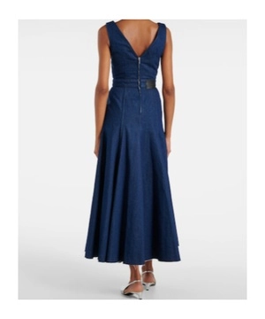 Erdem Sleeveless Printed Denim Midi Dress With Asymmetric Hem