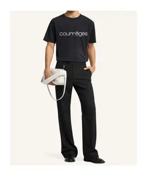 COURREGES Logo-print Stonewashed T-shirt - Black