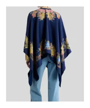 Etro Wool Cape With Placed Floral Paisley Print