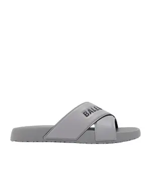 Balenciaga Logo-embossed Crossover-strap Slippers - Grey