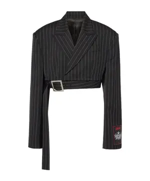 JEAN PAUL GAULTIER Pinstripe Cropped Blazer - Black