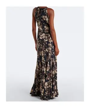 Simkhai Cerin Gathered Floral Halterneck Maxi Dress - Black