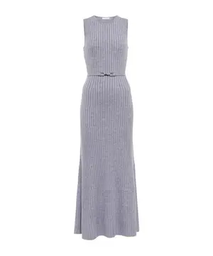 Gabriela Hearst Meier Ribbed Knit Midi Dress - Gray
