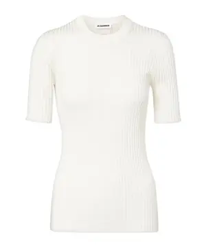 JIL SANDER Ribbed-knit Silk Sweater - White