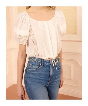 Ulla Johnson Cropped Drawstring Voile Blouse