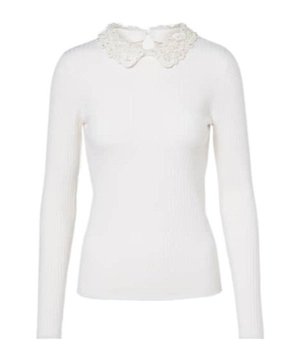 Carolina Herrera Embellished Ribbed-knit Wool Top