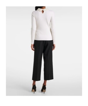 Carolina Herrera Embellished Ribbed-knit Wool Top