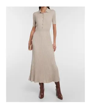Gabriela Hearst Amor Ribbed Silk And Cashmere Midi Dress - Beige