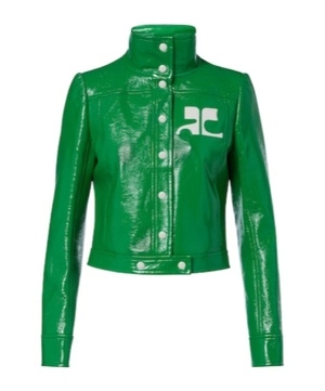 COURREGES Logo Vinyl Cropped Jacket - Green