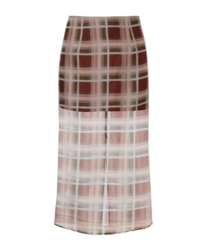 FRAME Check Silk Midi Skirt - Brown