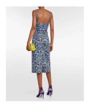 Carolina Herrera Floral Printed Cotton Blend Sweetheart Neckline Midi Dress