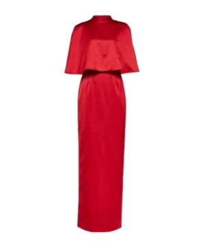 Carolina Herrera Shawl Satin Dress - Red
