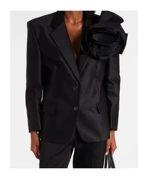 Magda Butrym Floral Appliqué Cotton Blazer - Black